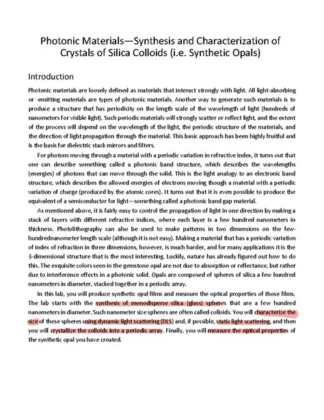 02 Colloidal Crystals Lab Guide Photonic Materials—synthesis And Characterization Of Crystals