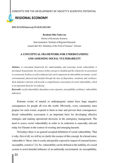 PDF A CONCEPTUAL FRAMEWORK FOR UNDERSTANDING AND ASSESSING SOCIAL VULNERABILITY