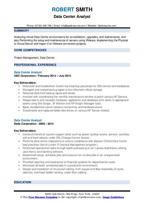 10 Data Center Analyst Resume Samples And Templates For 2025