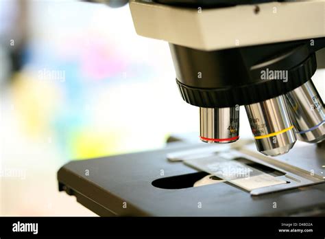 A Close Up Of A X Objective On A Microscope Stock Photo Alamy