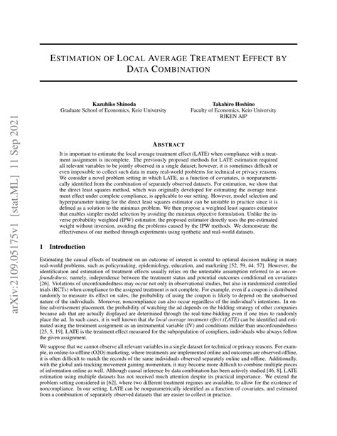 Pdf Estimation Of Local Average Treatment Effect By Data Combination