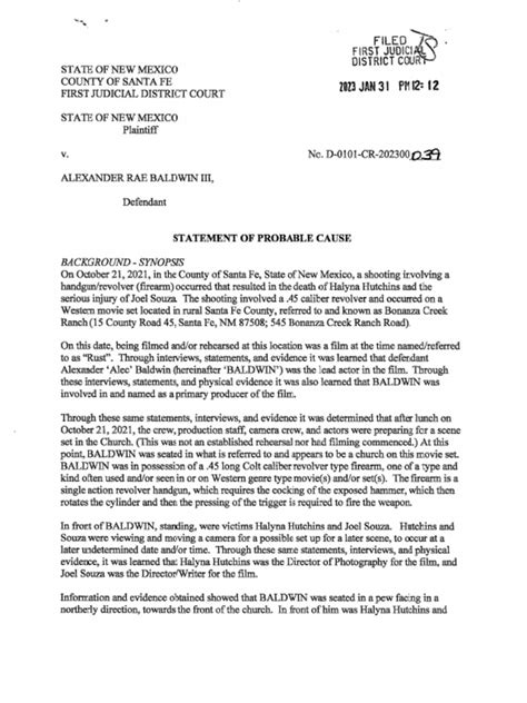 Alec Baldwin Probable Cause Statement Pdf Manslaughter Hazards