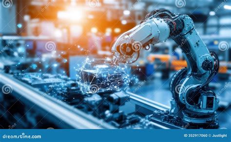 Robotic Arm Picking Up Microchip In Smart Factory With Network