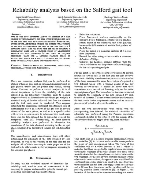 Reliability Analysis Based On The Salford Gait Tool Pdf Statistics
