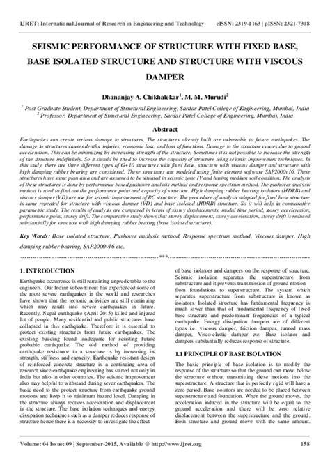 Pdf Seismic Performance Of Structure With Fixed Base Base Isolated