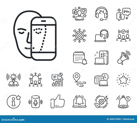 Face Biometrics Line Icon Facial Recognition By Phone Sign Place Location Technology And