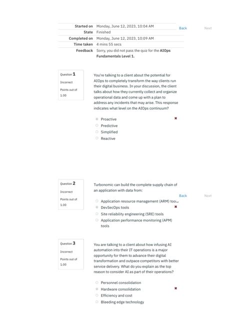 Aiops Fundamentals Level 1 Quiz Attempt Review 1 Pdf Cloud Computing Machine Learning