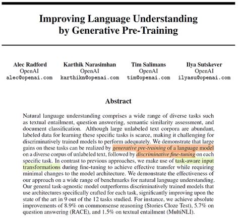 논문리뷰 Gpt 1 Improving Language Understanding By Generative Pre Training 논문 리뷰 요약
