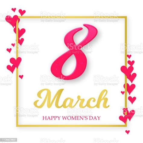 8 번 골든 프레임 흰색 바탕에 하트와 3d 국제 여성의 날 포스터입니다 벡터 인사말 카드입니다 낮에 대한 스톡 벡터 아트 및 기타 이미지 Istock