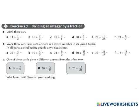 Unit 7 7 Dividing An Integer By A Fraction Online Exercise For Live