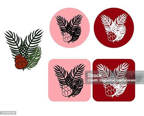 솔방울 로고가 있는 소나무 가지 벡터 그래픽 라인 잉크 그림 로고 인쇄 만화 패션 팝 아트 보드 디자인 스티커 장식 포스터에 대한 실루엣 기호 0명에 대한 스톡 벡터 아트