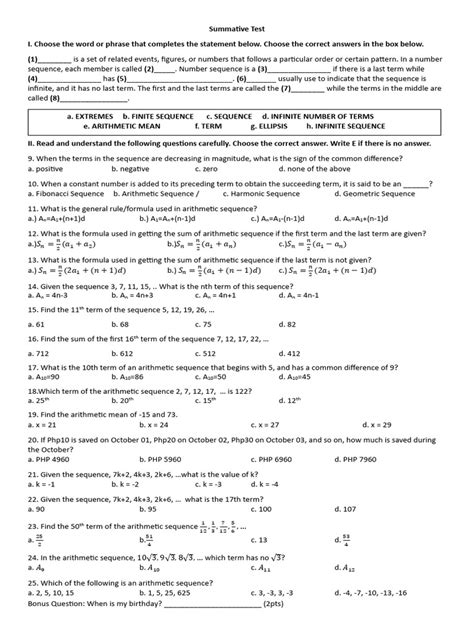 Summative Test 2 Pdf Sequence Numbers