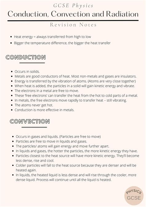 Conduction Convection And Radiation Notes Gcse Physics Revision Etsy