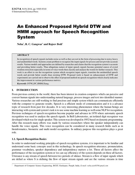 Pdf An Enhanced Proposed Hybrid Dtw And Hmm Approach For Speech Recognition System