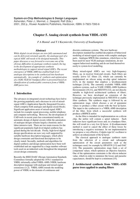 pdf analogue circuit synthesis from vhdl ams