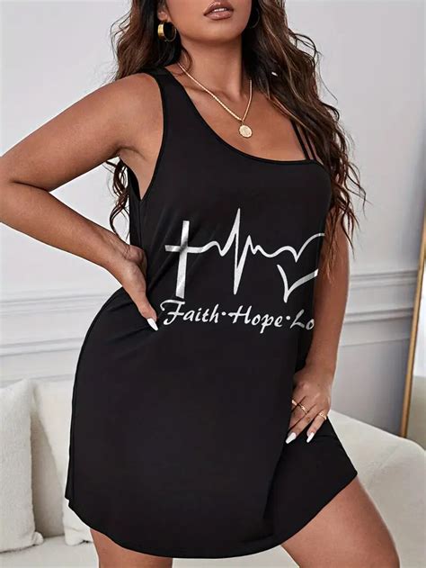 Plus Size Sexy Nightdress Womens Plus Letter Print Cut Temu Canada