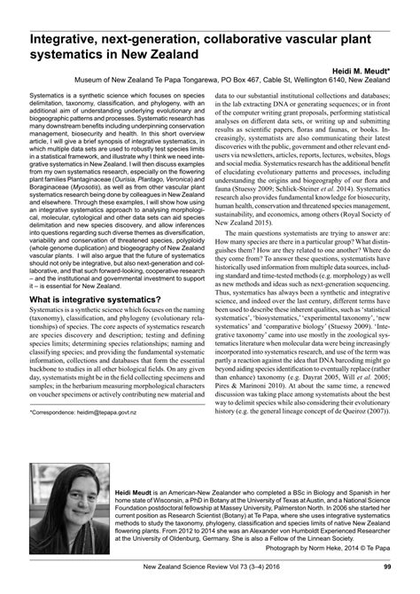 Pdf Integrative Next Generation Collaborative Vascular Plant Systematics In New Zealand