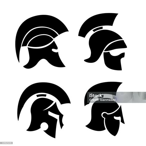 스파르타 투구 변형 흰색 배경에 격리된 측면 보기로 설정됩니다 로마 군대의 백부장에 대한 스톡 벡터 아트 및 기타 이미지