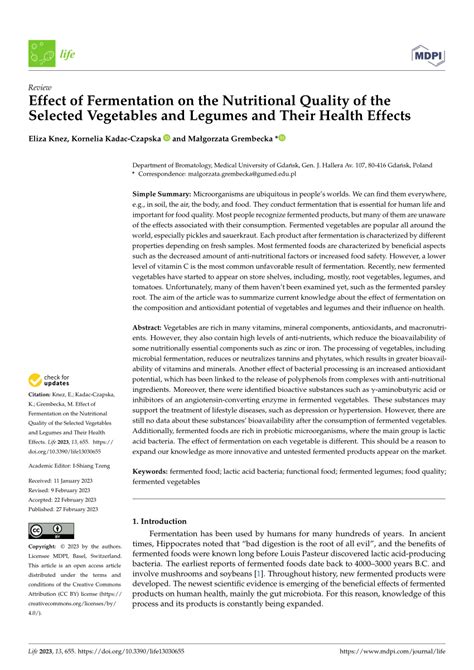 Pdf Effect Of Fermentation On The Nutritional Quality Of The Selected Vegetables And Legumes