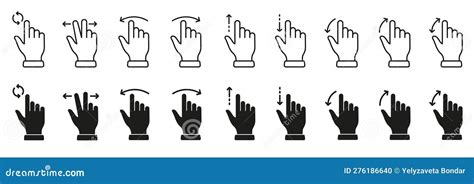 Computer Cursor Pointer Icon Set Hand With Finger Digital Mouse Click Line And Silhouette Sign