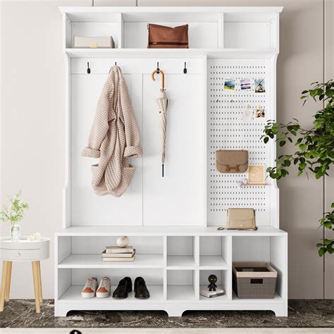 Latitude Run® Hall Tree With Shoe Bench Coat Rack Shoe Storage For