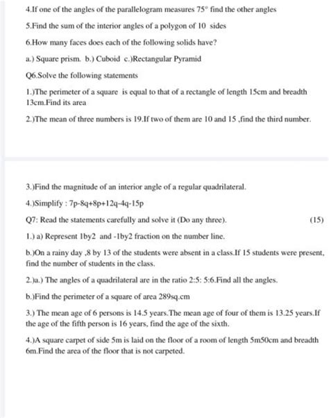 4 If One Of The Angles Of The Parallelogram Measures 75∘ Find The Other A