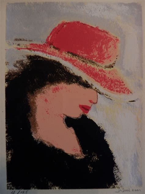 Jose Van Gool Jose Van Gool Zeefdruk Dame Met Rode Hoed
