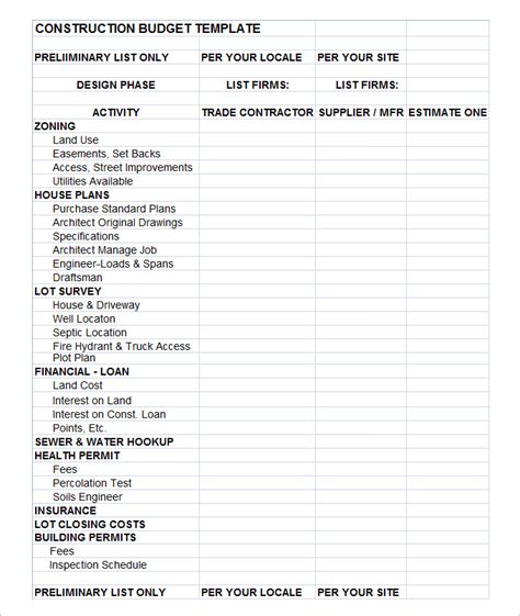 14 Free Construction Budget Templates Pdf Excel Word Apple Pages