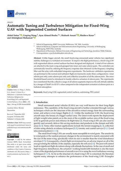 pdf automatic tuning and turbulence mitigation for fixed wing uav with segmented control surfaces
