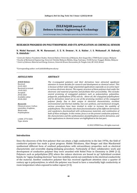 Pdf Research Progress On Polythiophene And Its Application As Chemical Sensor