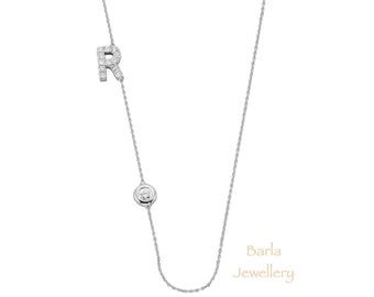 Asymmetrical Diamond Double Initial Necklace Etsy