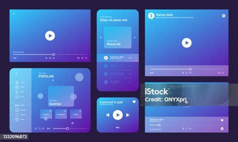 오디오 플레이어 Ui 비디오 미디어 Ux 인터페이스 템플릿 응용 프로그램 아이콘 화려한 벡터 웹 디자인 일러스트 레이션 컬렉션 세트 그래픽 사용자 인터페이스에 대한 스톡