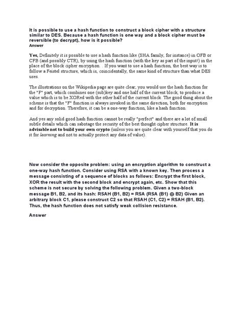 It Is Possible To Use A Hash Function To Construct A Block Cipher With