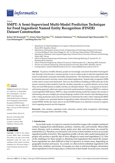 Pdf Smpt A Semi Supervised Multi Model Prediction Technique For Food Ingredient Named Entity