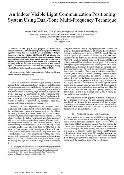 Pdf An Indoor Visible Light Communication Positioning System Using
