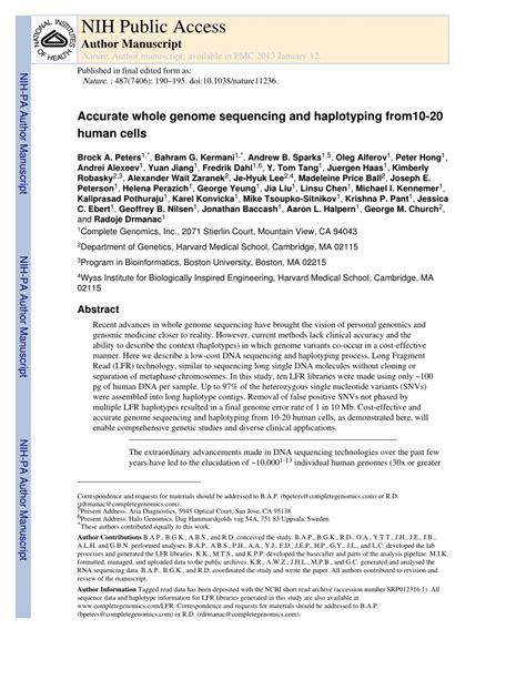 Pdf Accurate Whole Genome Sequencing And Haplotyping From10 20 Human Cells