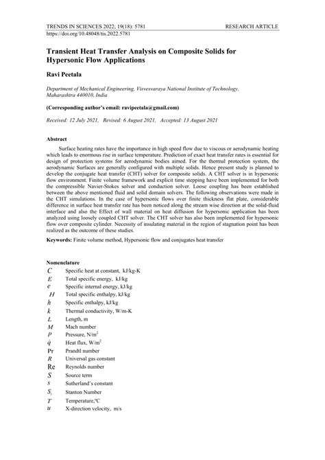 Pdf Transient Heat Transfer Analysis On Composite Solids For