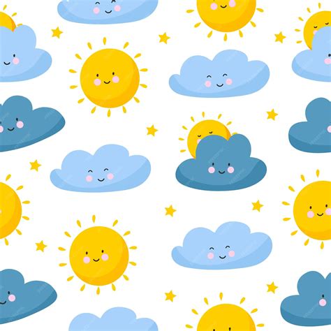 Premium Vector Cute Clouds Pattern Vector Illustration Seamless Sun