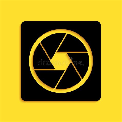 Black Camera Shutter Icon Isolated On Yellow Background Long Shadow