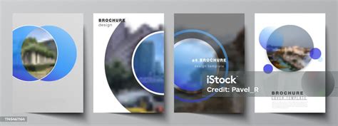 책자 잡지 전단지 소책자 연례 보고서에 대 한 A4 형식 현대 커버 모의 광고 디자인 서식 파일의 벡터 레이아웃 원과 둥근 모양 창조적 인 현대 파란색 배경 A4 용지에