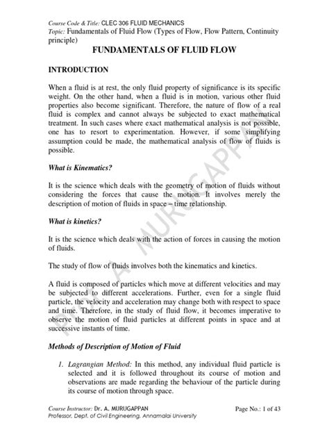 Fluid Flow Fundamentals Pdf Acceleration Fluid Dynamics
