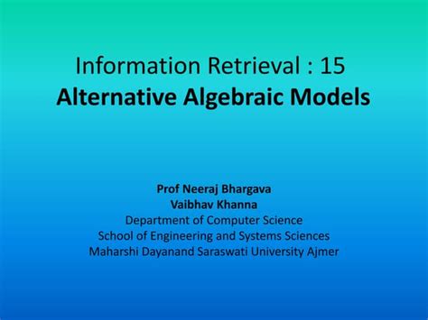 Information Retrieval 15 Alternative Algebraic Models Pptx