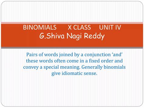 Binomials X Class Unit Iv Ppt