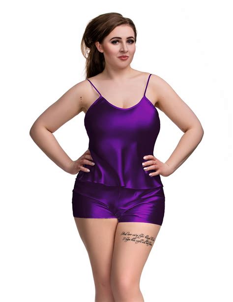 082 Plus Size Satin Cami Set S 6xl 8 24 Purple
