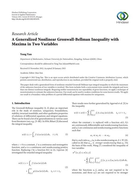 Pdf A Generalized Nonlinear Gronwall Bellman Inequality With Maxima