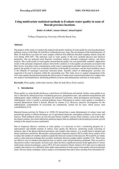 Pdf Using Multivariate Statistical Methods To Evaluate Water Quality