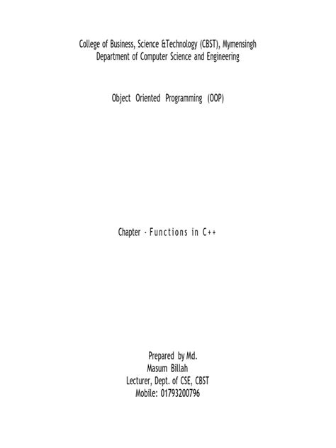 Chapter 3 Functions In C Pdf Method Computer Programming