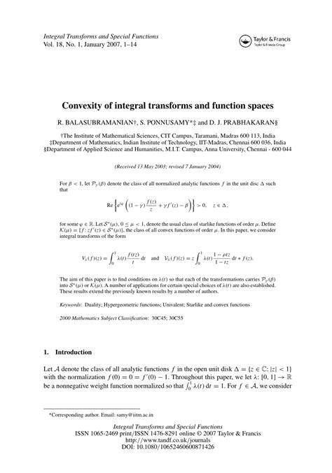 Pdf Convexity Of Integral Transforms And Function Spaces