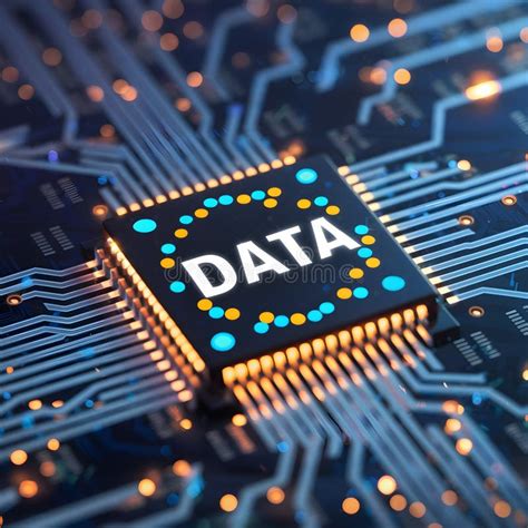 futuristic circuit board with central data chip glowing dots