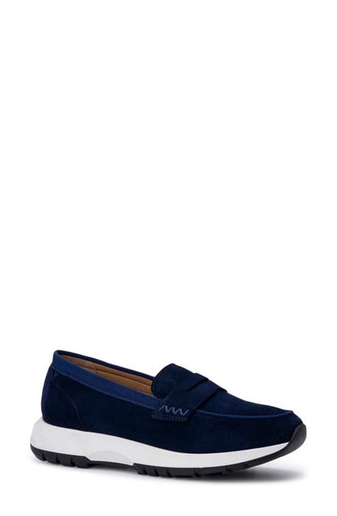 Aquatalia Krizza Luxe Suede Slip On Sneaker In Navy Modesens